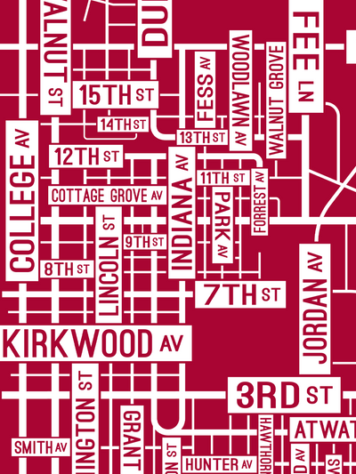 Bloomington, Indiana Street Map Print | School Street Posters