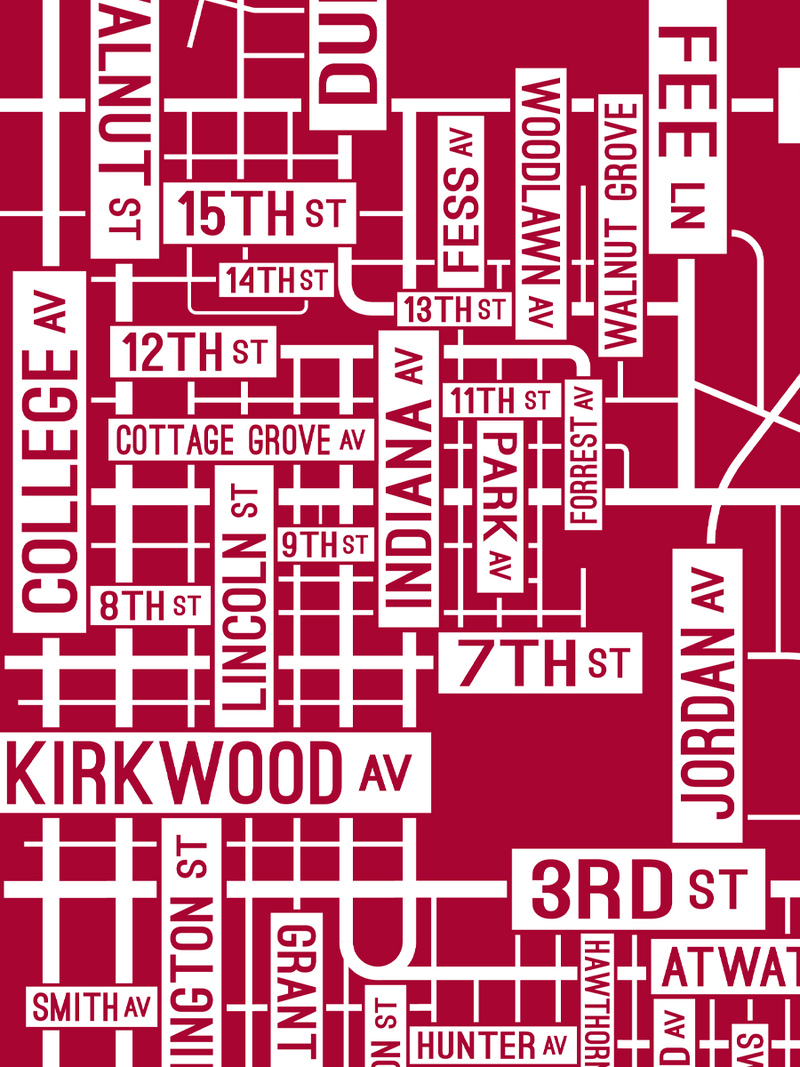 Bloomington, Indiana Street Map Print | School Street Posters