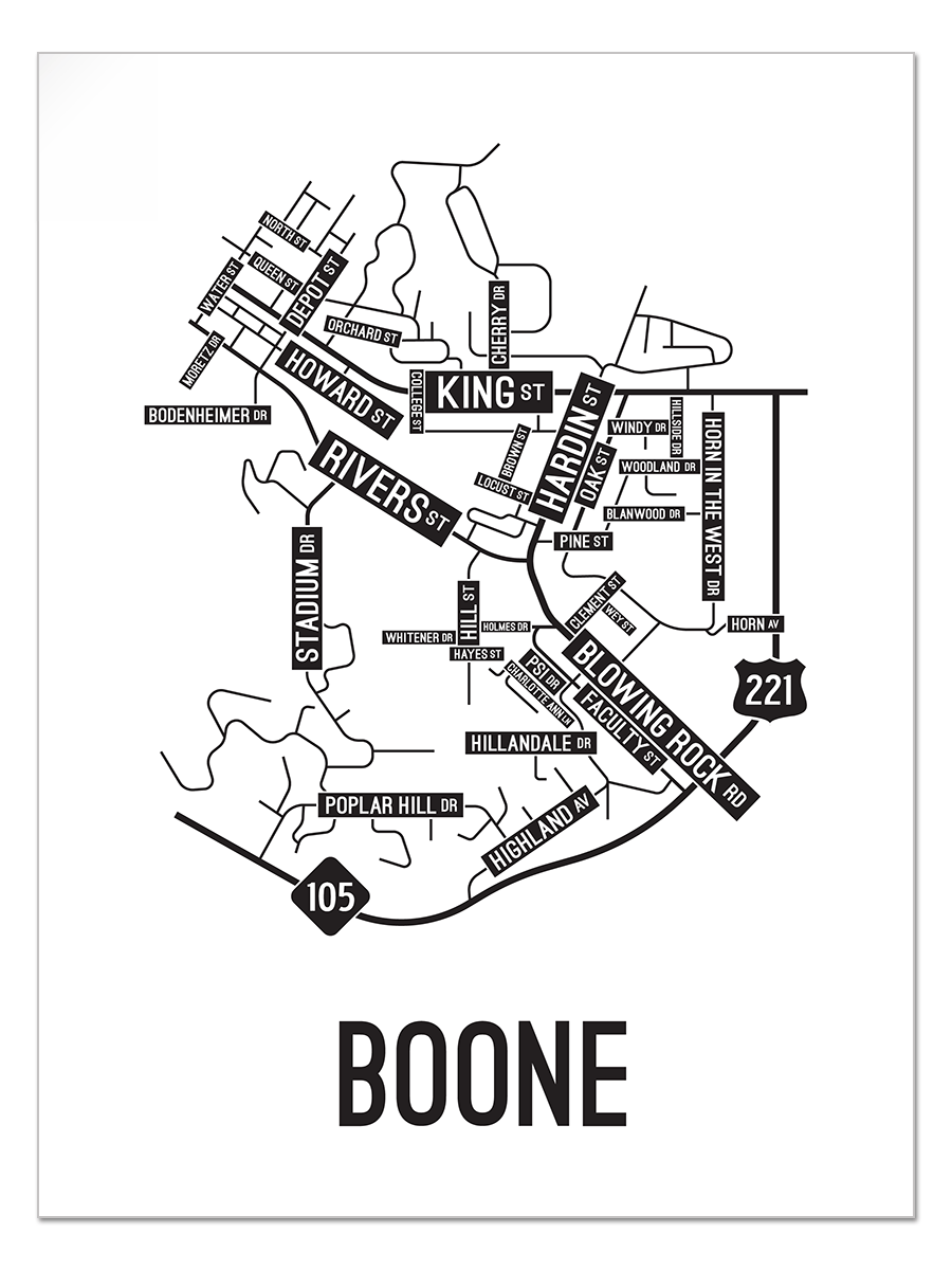 Boone, North Carolina Street Map - School Street Posters