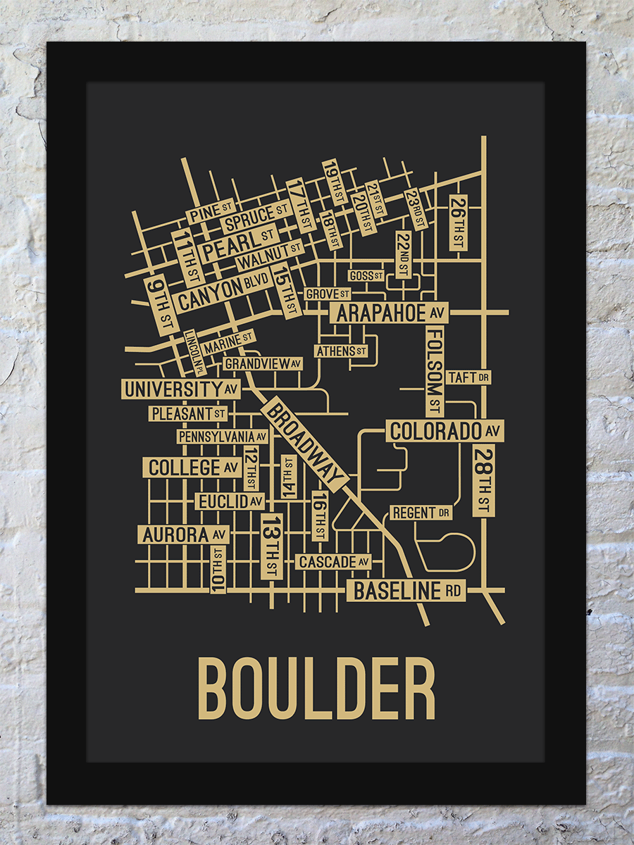 Boulder, Colorado Street Map Screen Print - School Street Posters