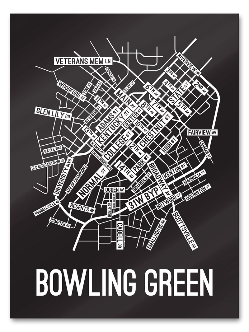 Bowling Green, Kentucky Street Map - School Street Posters