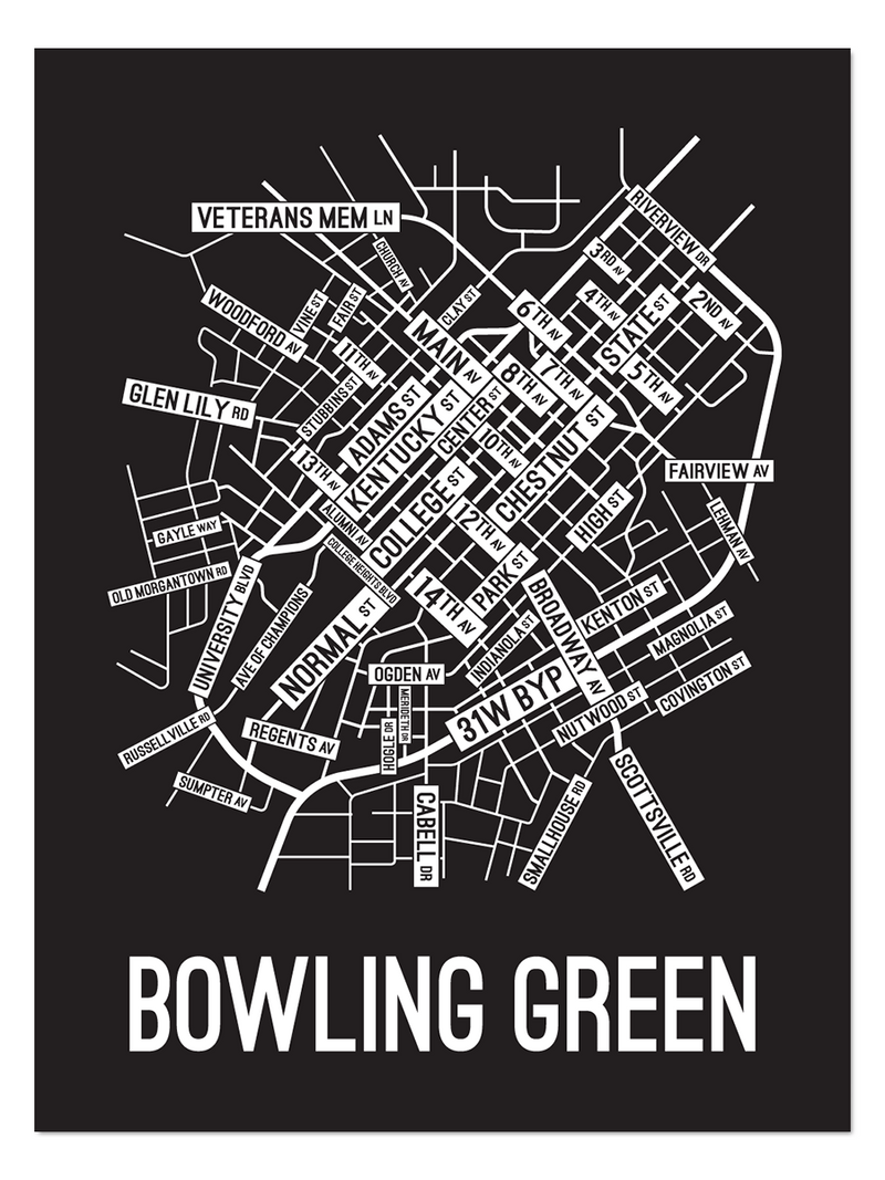 Bowling Green, Kentucky Street Map - School Street Posters