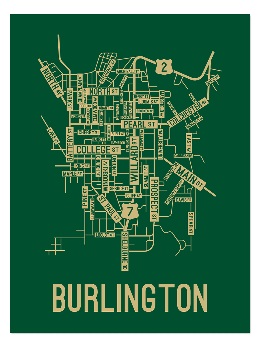 Burlington, Vermont Street Map - School Street Posters