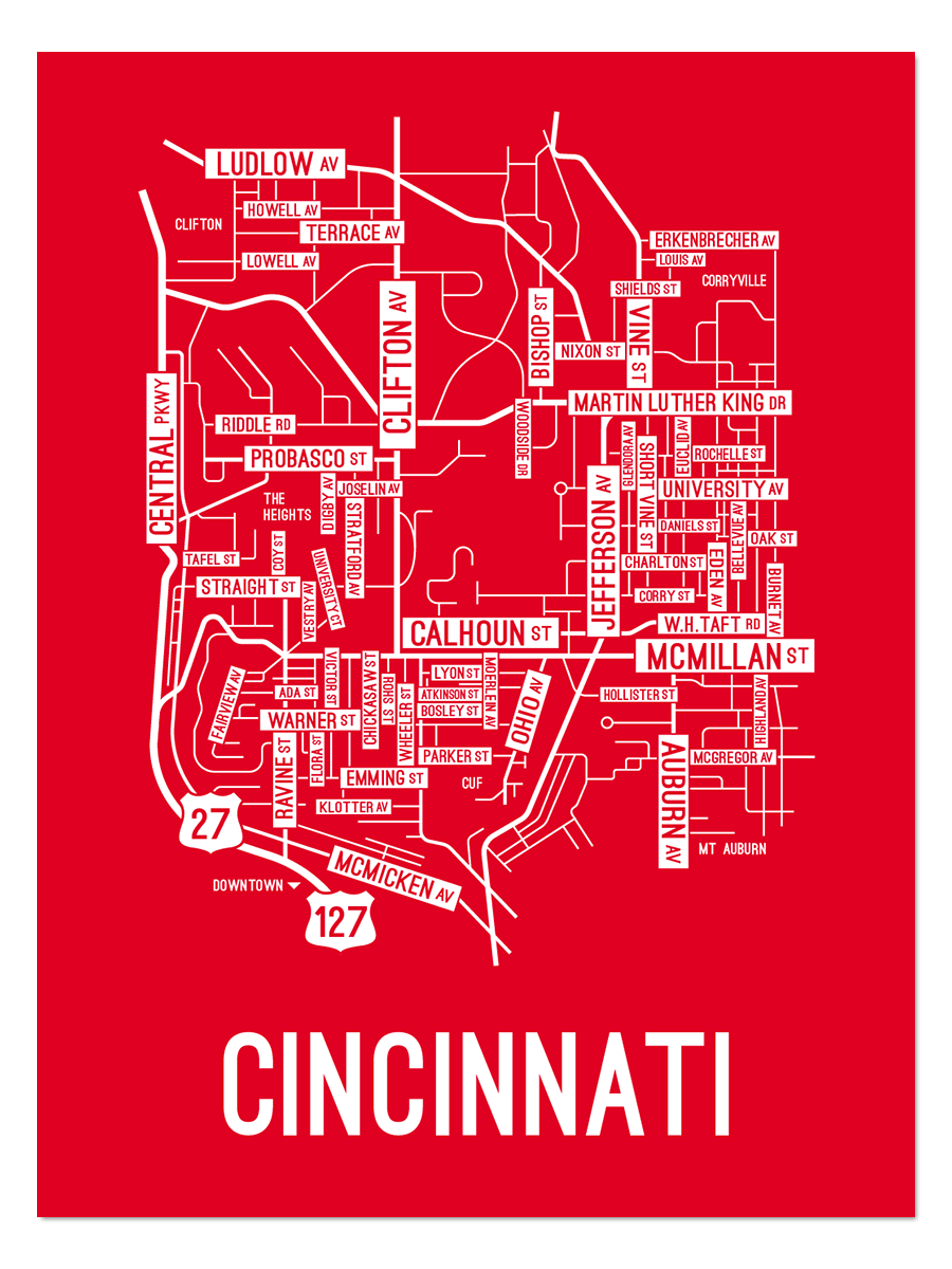 Cincinnati, Ohio Street Map - School Street Posters