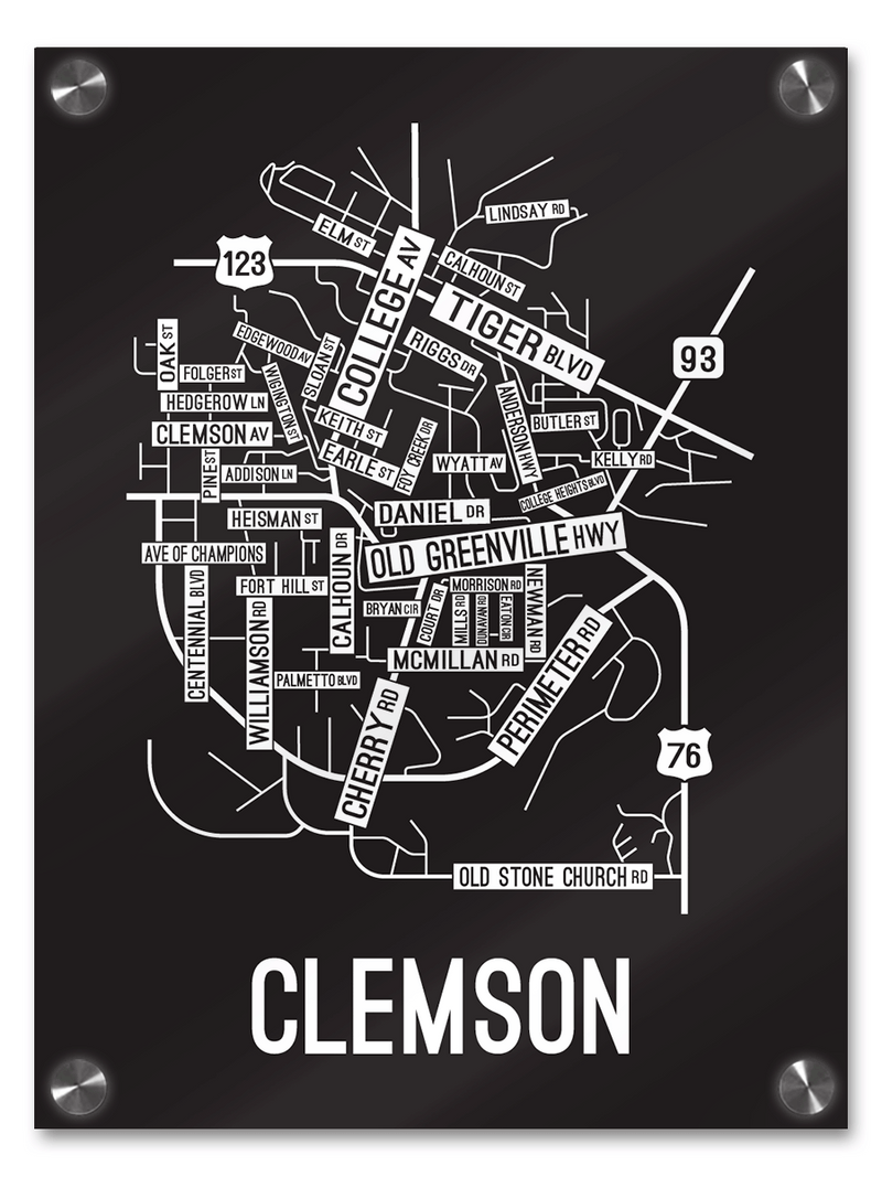 Clemson, South Carolina Street Map - School Street Posters
