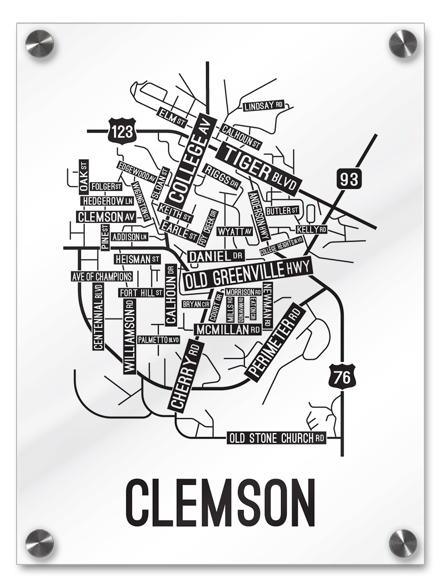 Clemson, South Carolina Street Map - School Street Posters