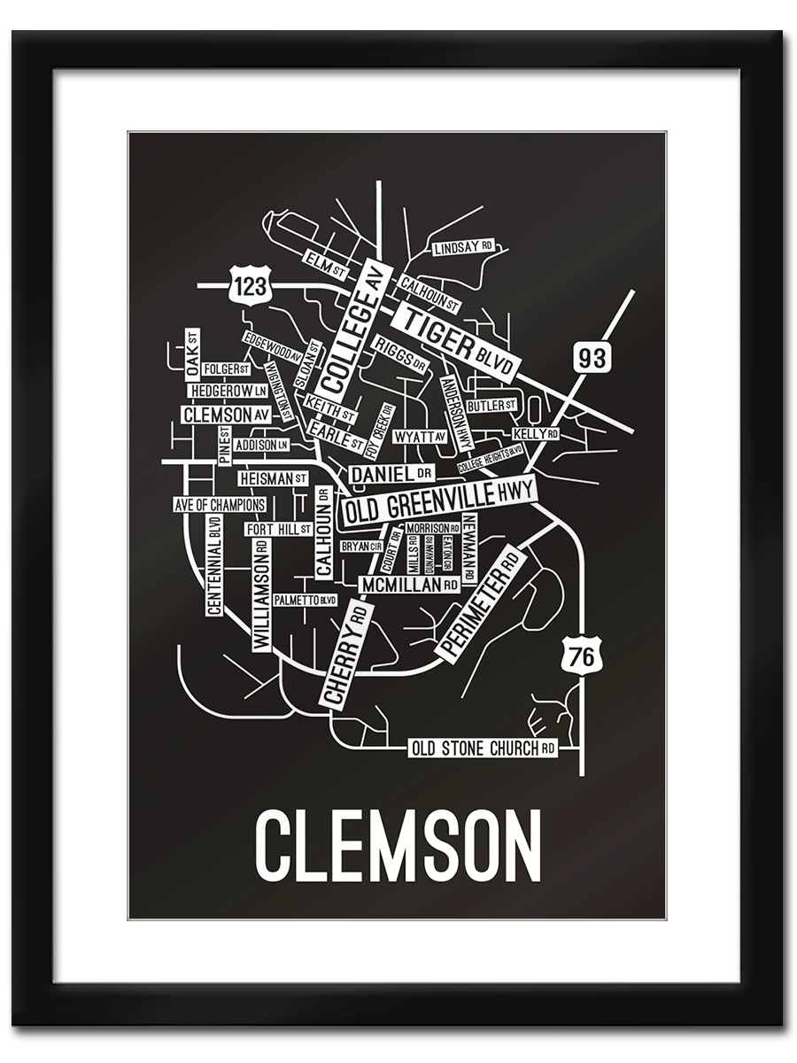 Clemson, South Carolina Street Map - School Street Posters