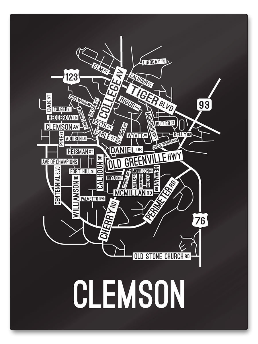 Clemson, South Carolina Street Map - School Street Posters