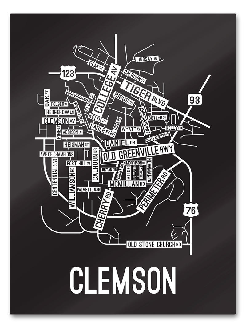 Clemson, South Carolina Street Map - School Street Posters