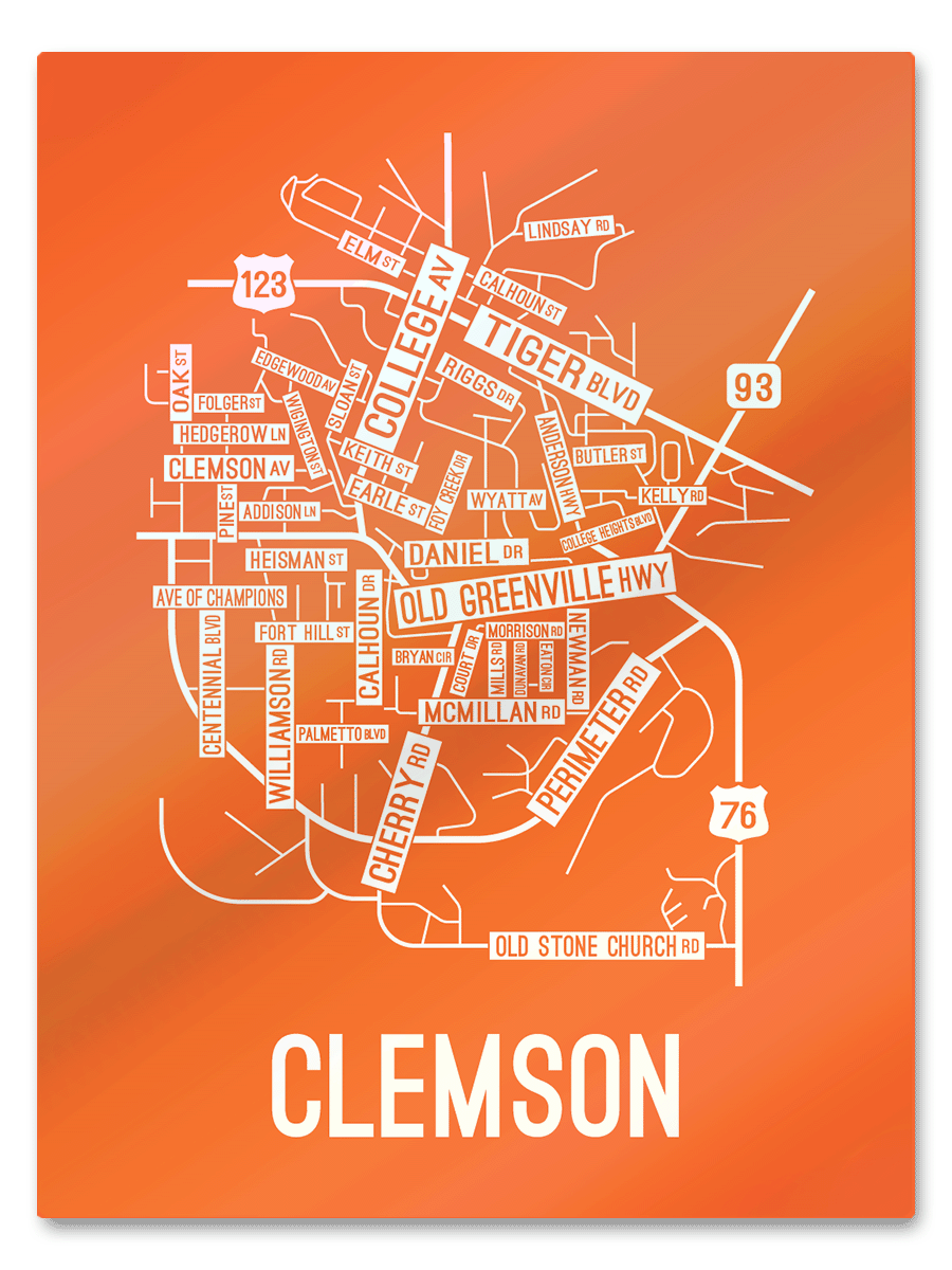 Clemson, South Carolina Street Map - School Street Posters