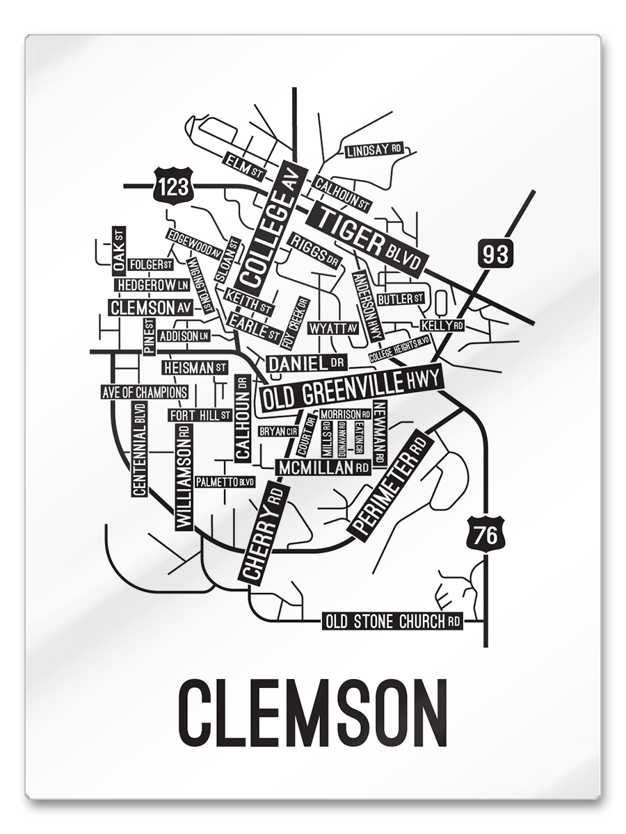 Clemson, South Carolina Street Map - School Street Posters