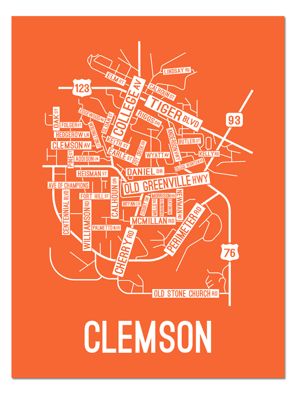 Clemson, South Carolina Street Map - School Street Posters