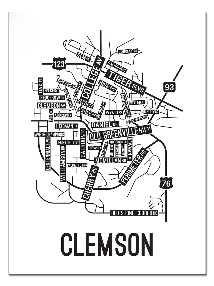 Clemson, South Carolina Street Map - School Street Posters