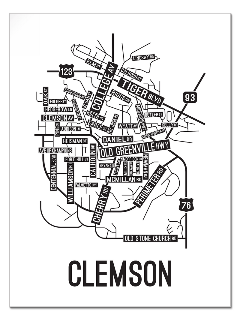 Clemson, South Carolina Street Map - School Street Posters