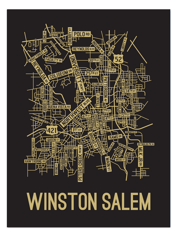 Winston Salem, North Carolina Street Map - School Street Posters