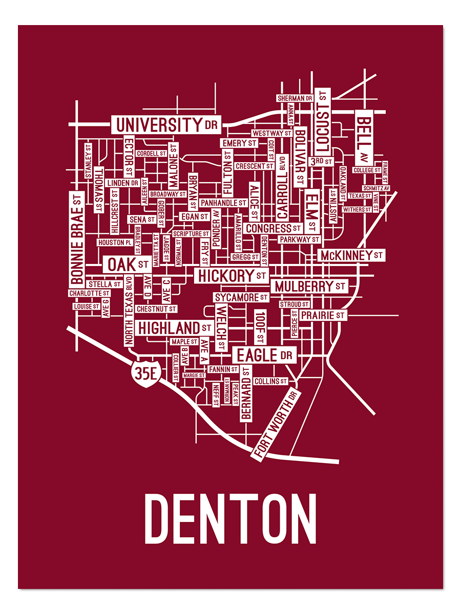 Denton, Texas Street Map - School Street Posters