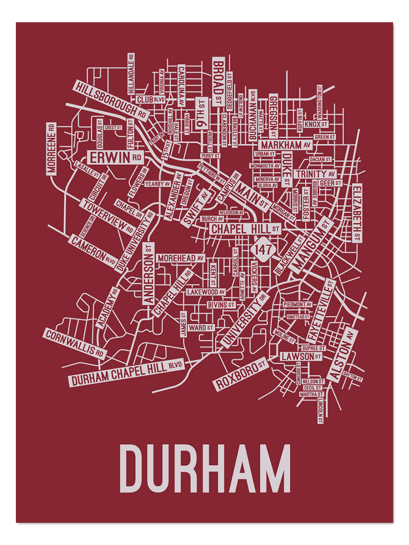 Durham, North Carolina Street Map Poster | School Street Posters