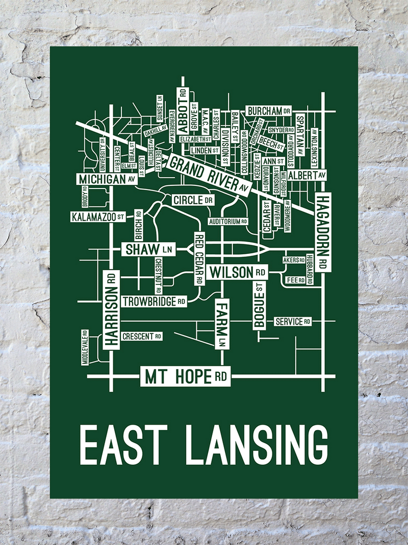 East Lansing, Michigan Street Map Print | School Street Posters