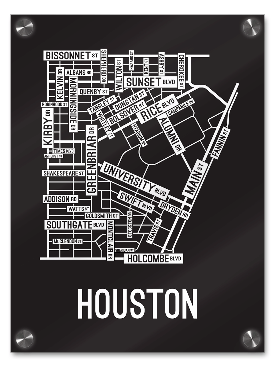 Houston, Rice Village Street Map - School Street Posters