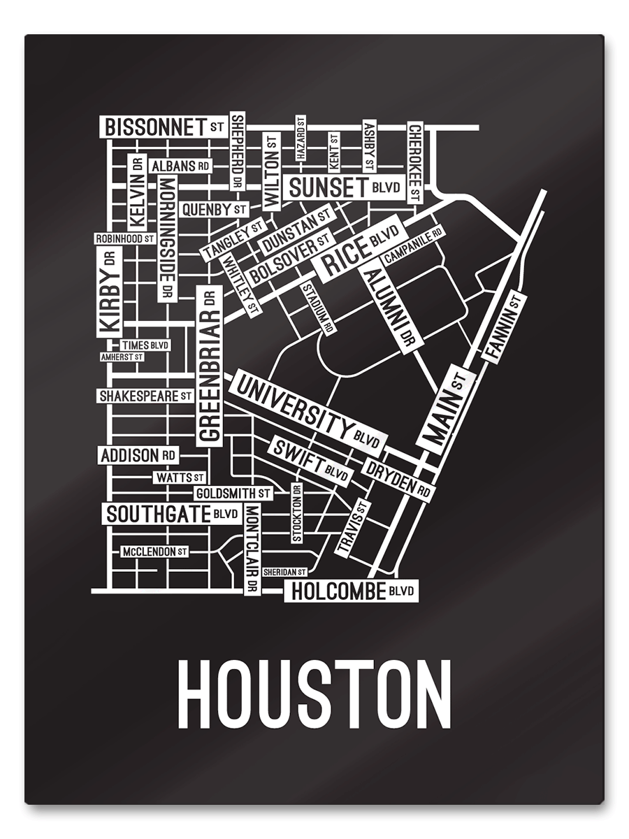 Houston, Rice Village Street Map - School Street Posters