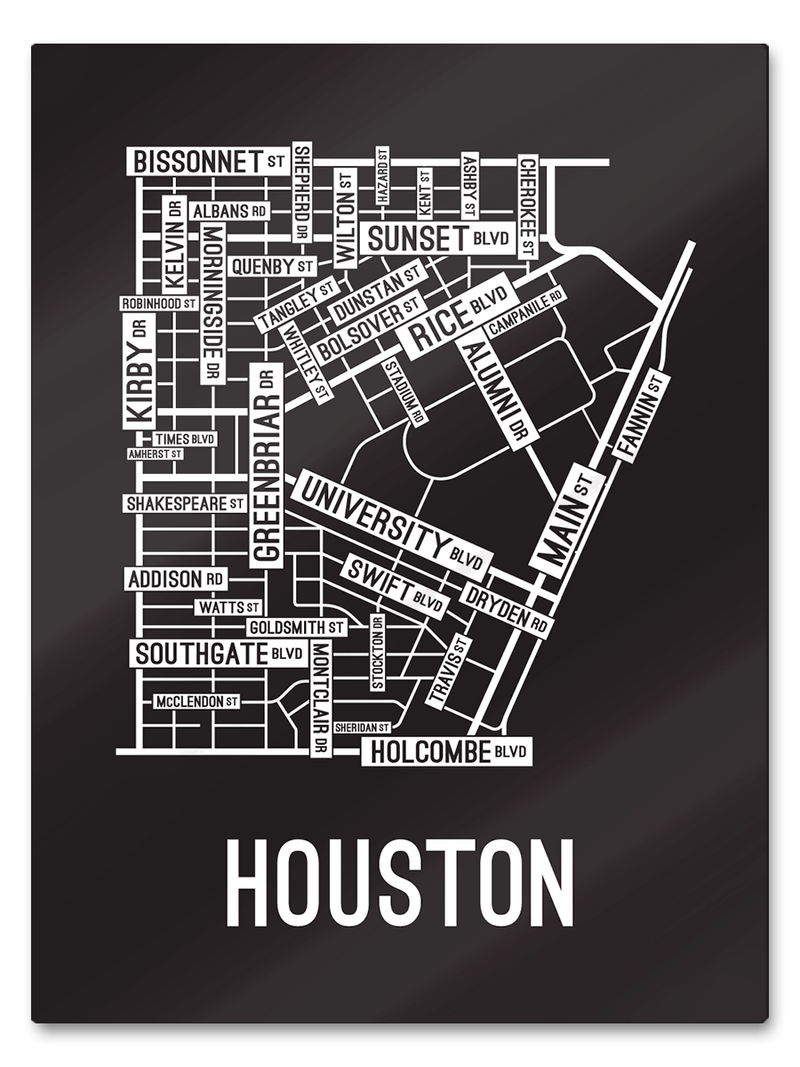 Houston, Rice Village Street Map - School Street Posters