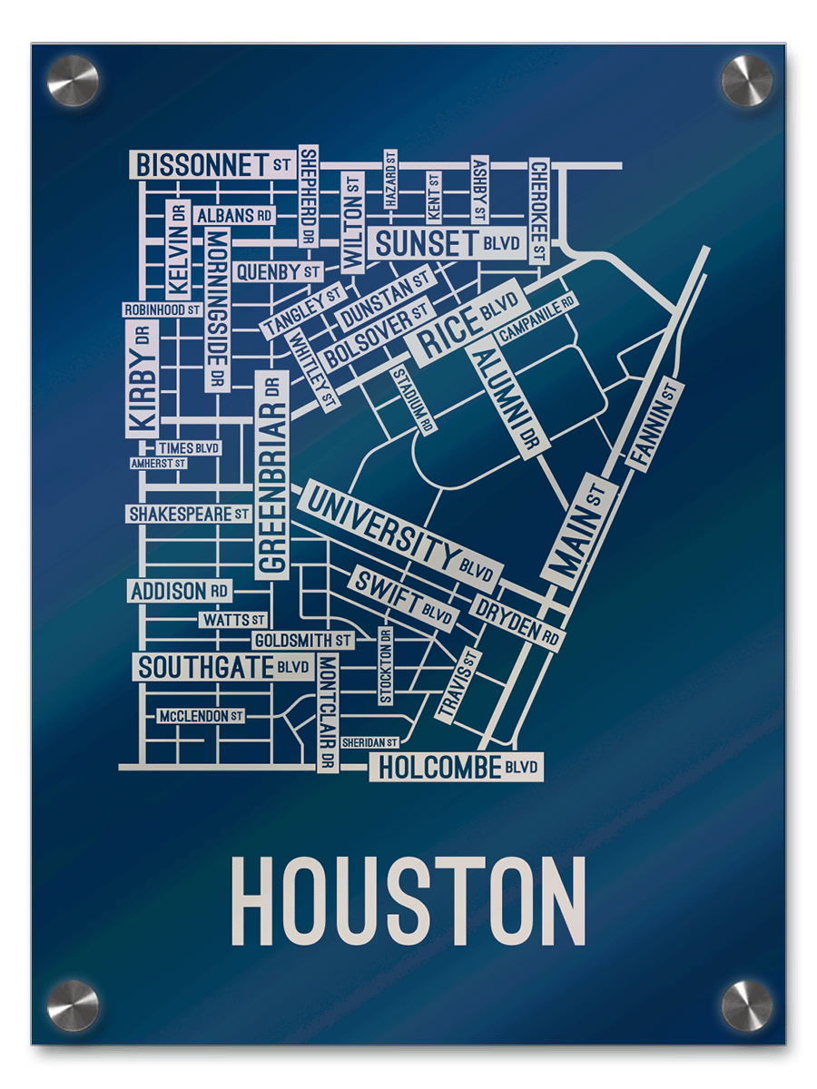 Houston, Rice Village Street Map - School Street Posters