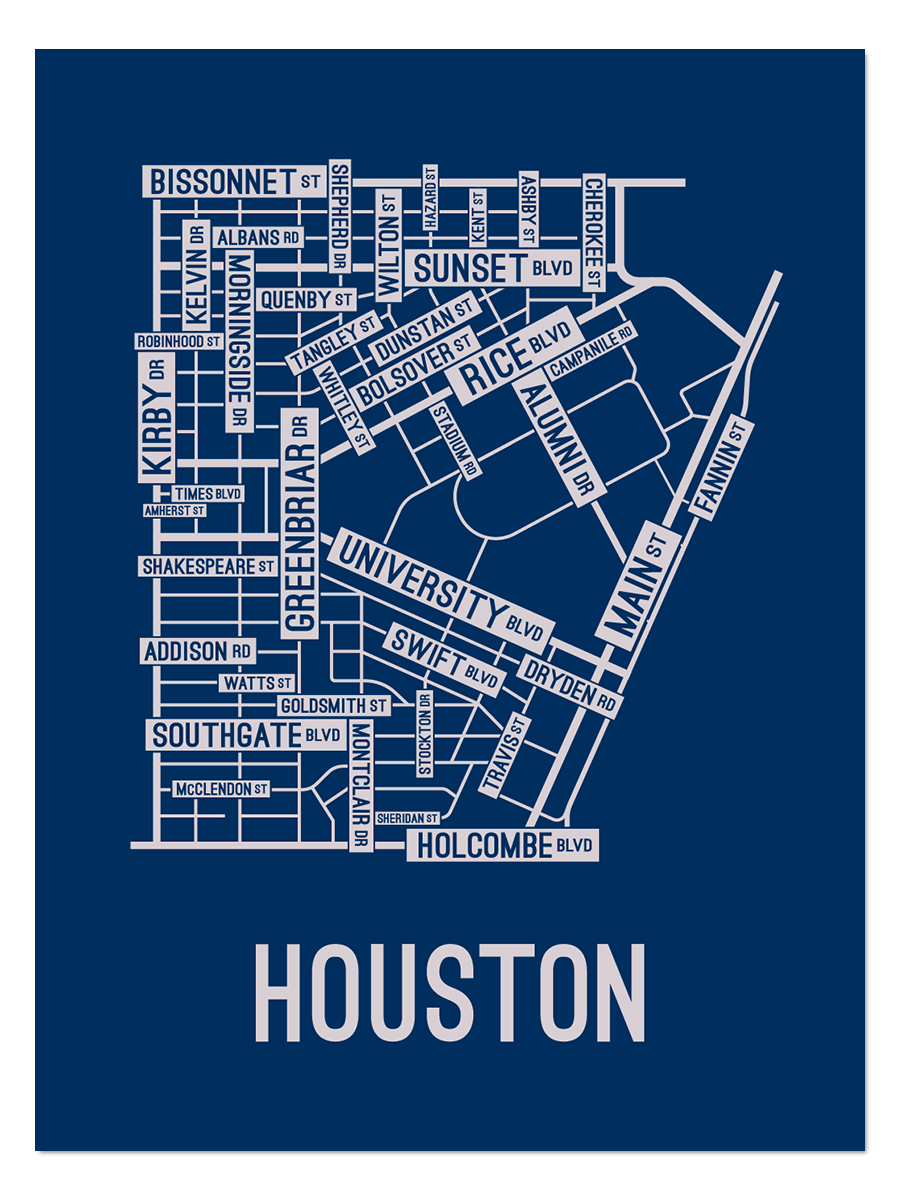 Houston, Rice Village Street Map - School Street Posters