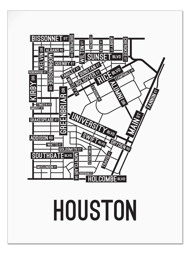 Houston, Rice Village Street Map - School Street Posters