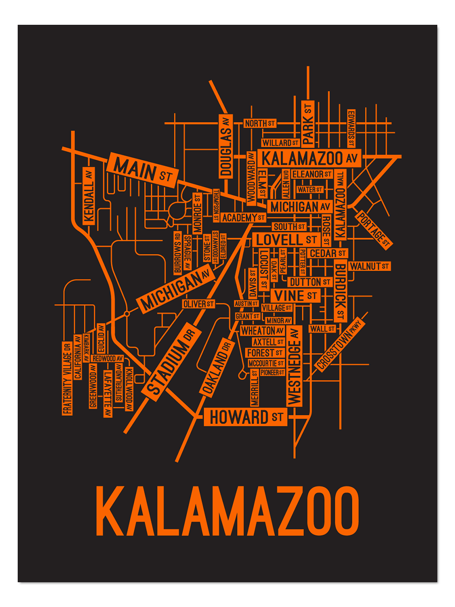 Kalamazoo, Michigan Street Map - School Street Posters