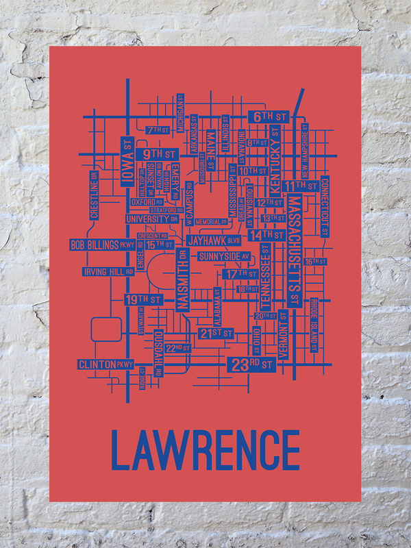 Lawrence, Kansas Street Map Print - School Street Posters
