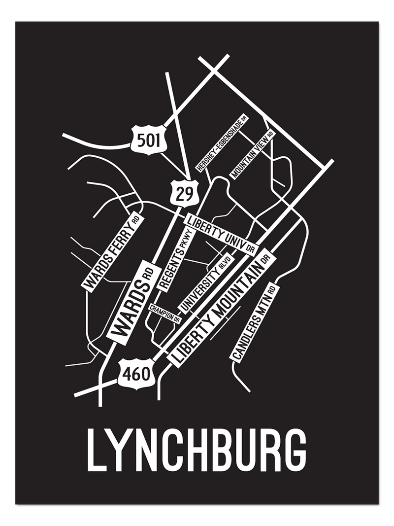 Lynchburg, Virginia Street Map - School Street Posters