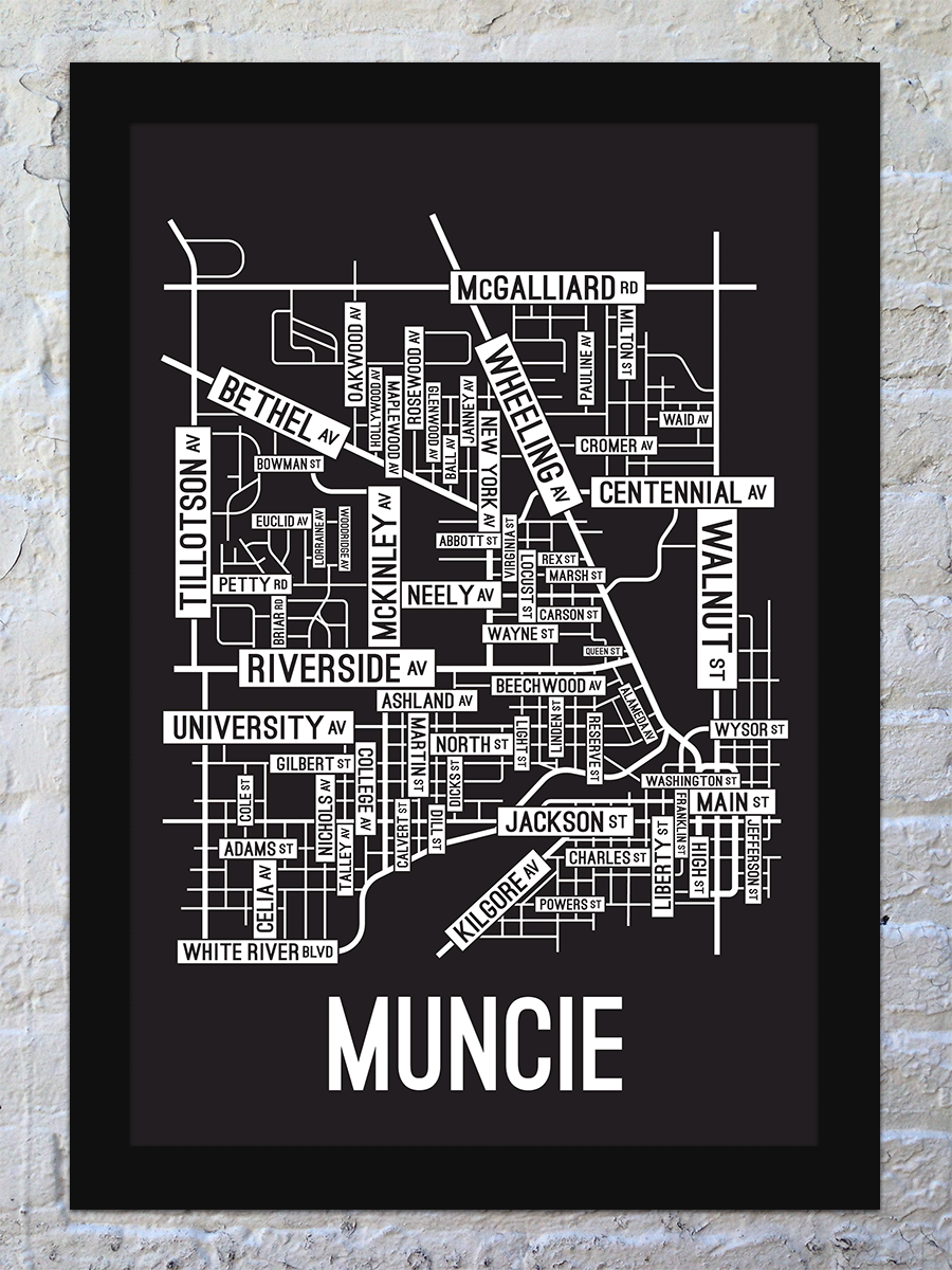 Muncie, Indiana Street Map Poster - School Street Posters