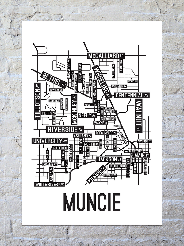 Muncie, Indiana Street Map Poster - School Street Posters