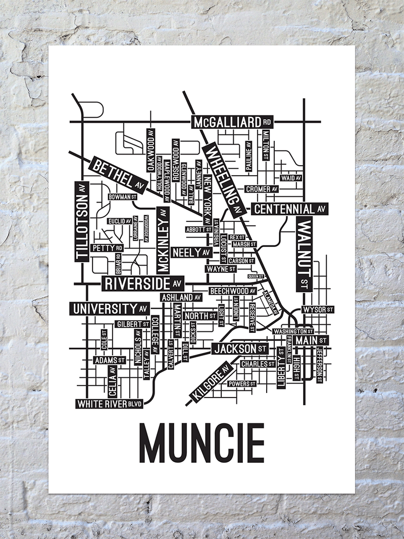 Muncie, Indiana Street Map Poster - School Street Posters