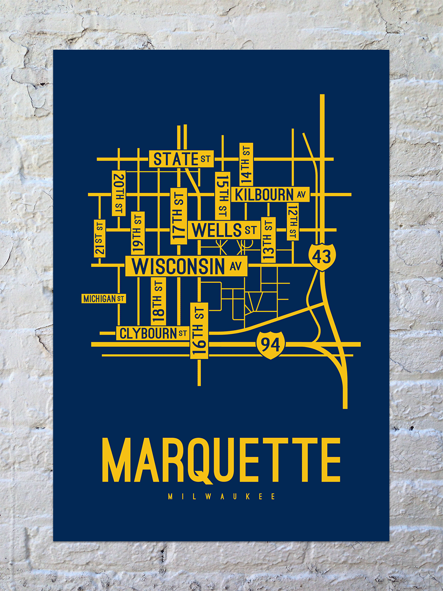 Marquette, Milwaukee Street Map Poster - School Street Posters