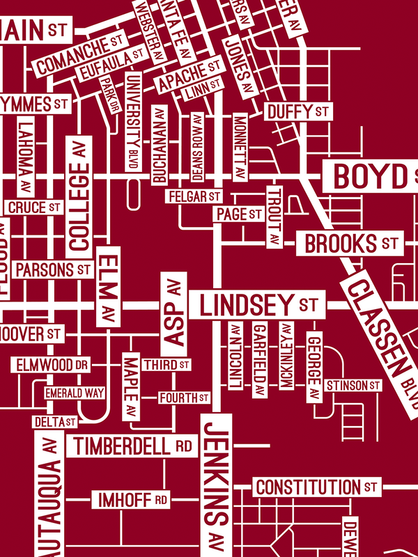 Norman, Oklahoma Street Map Print - School Street Posters