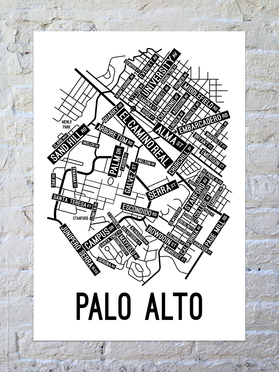 Palo Alto, California Street Map Poster - School Street Posters