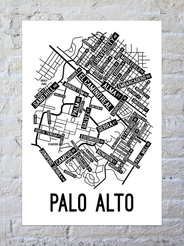 Palo Alto, California Street Map Poster - School Street Posters