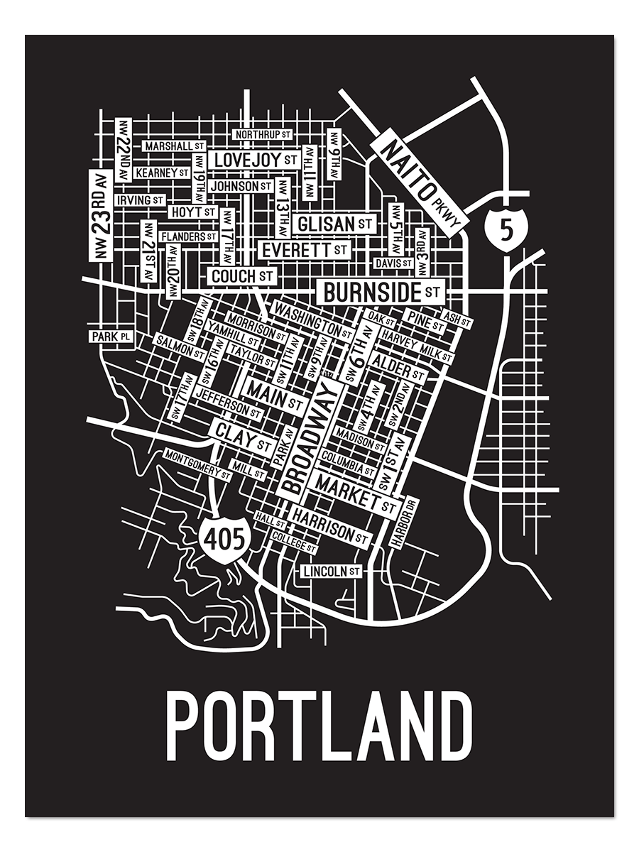Portland, Oregon Street Map - School Street Posters