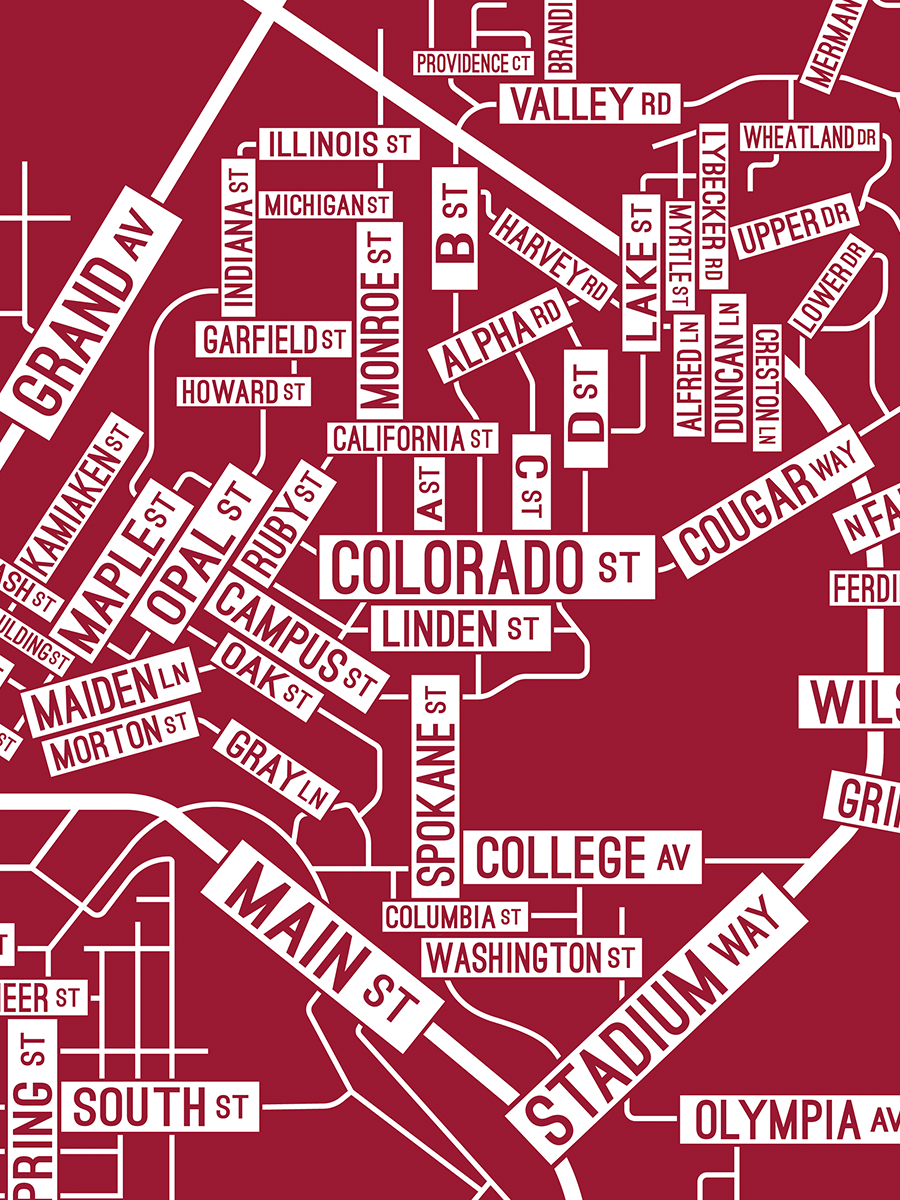 Pullman, Washington Street Map Print | School Street Posters