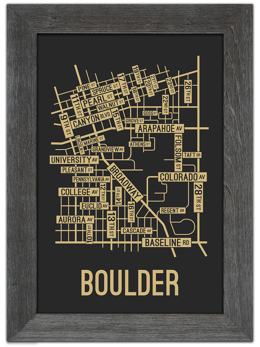 Boulder, Colorado Street Map Screen Print - School Street Posters