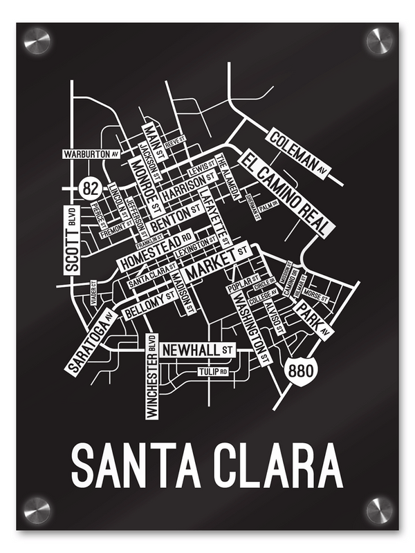 Santa Clara, California Street Map - School Street Posters