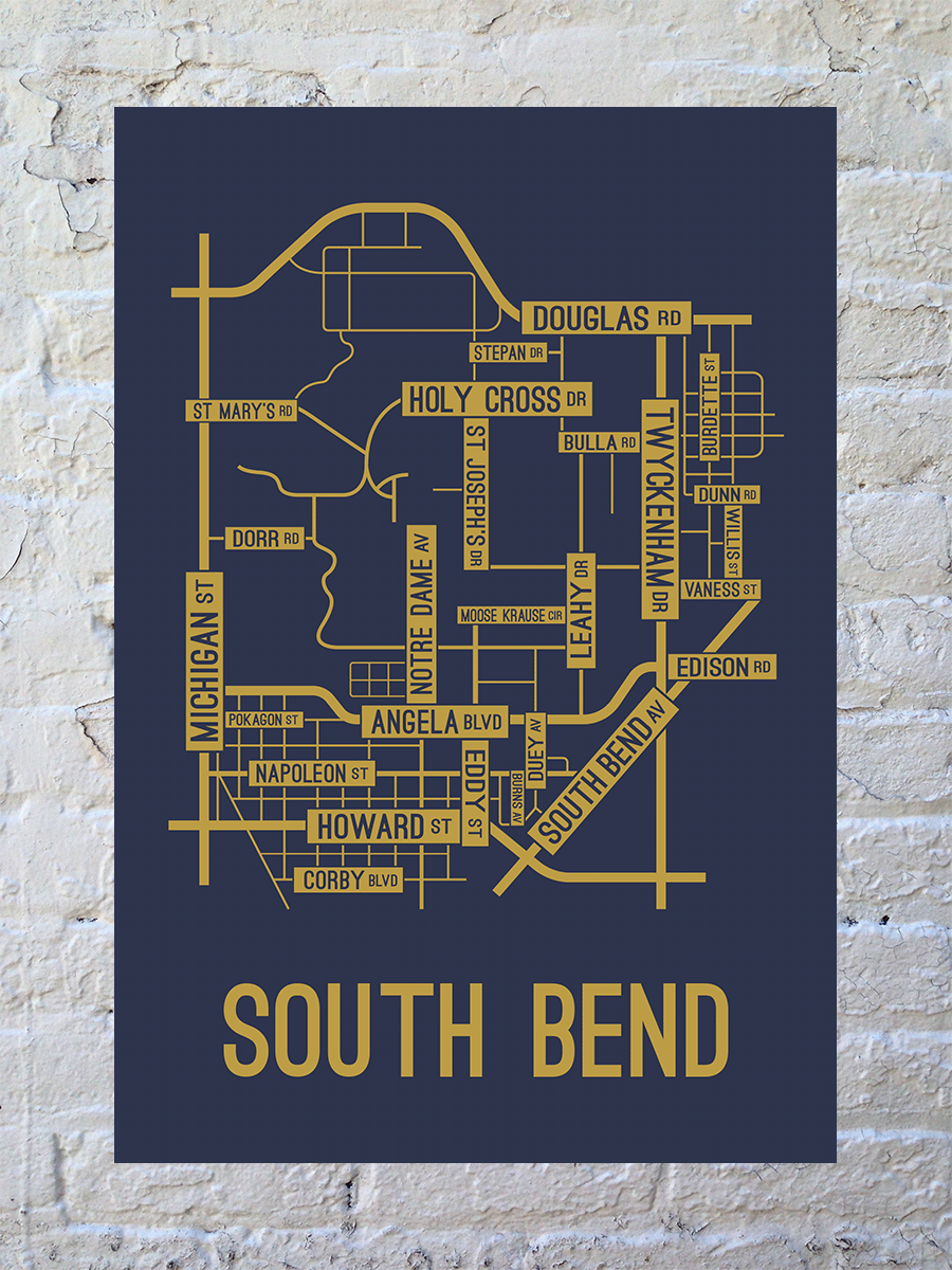 South Bend, Indiana Street Map Screen Print - School Street Posters