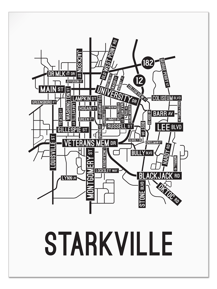 Starkville, Mississippi Street Map - School Street Posters