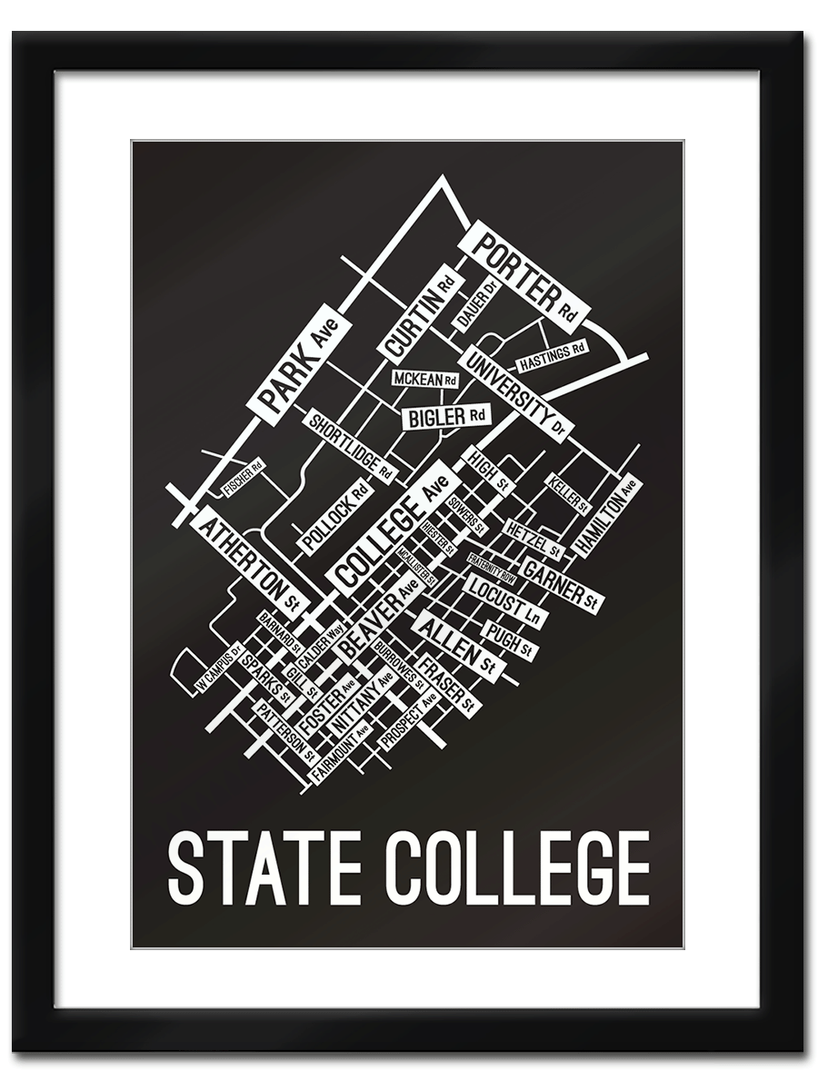 State College, Pennsylvania Street Map - School Street Posters