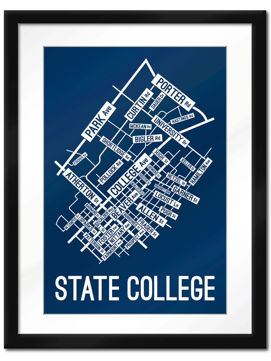 State College, Pennsylvania Street Map - School Street Posters