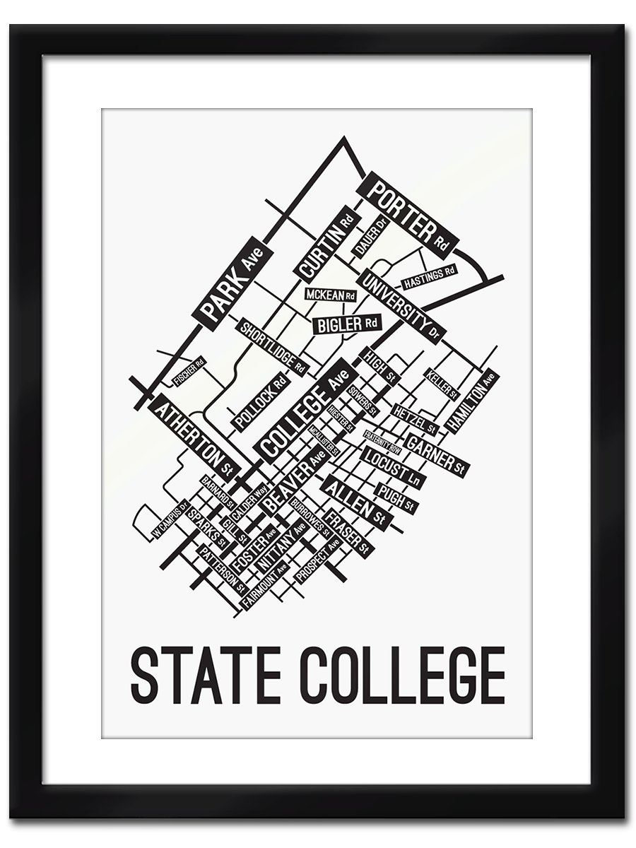 State College, Pennsylvania Street Map - School Street Posters