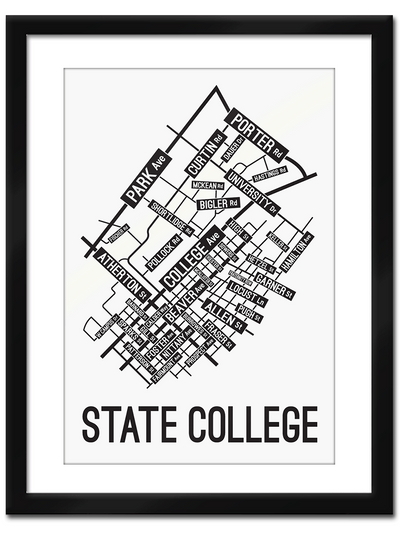 State College, Pennsylvania Street Map - School Street Posters