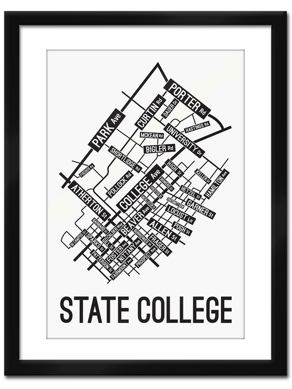 State College, Pennsylvania Street Map - School Street Posters