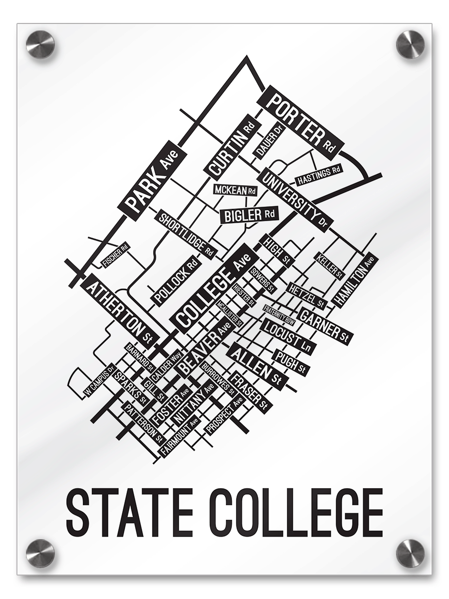 State College, Pennsylvania Street Map - School Street Posters